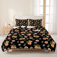 78x90in Quilt Bedding Set, Fruits on Black Background Lightweight ...