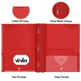 ViVin Heavy Duty Plastic Folders with 3-Hole Punch Prongs, Clear Front Pocket, Red, 6 Pack ...
