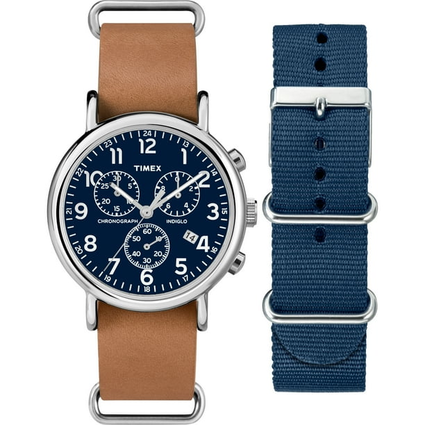 Timex Men's Weekender Chronograph Tan/Blue 40mm Casual Watch Box Set ...