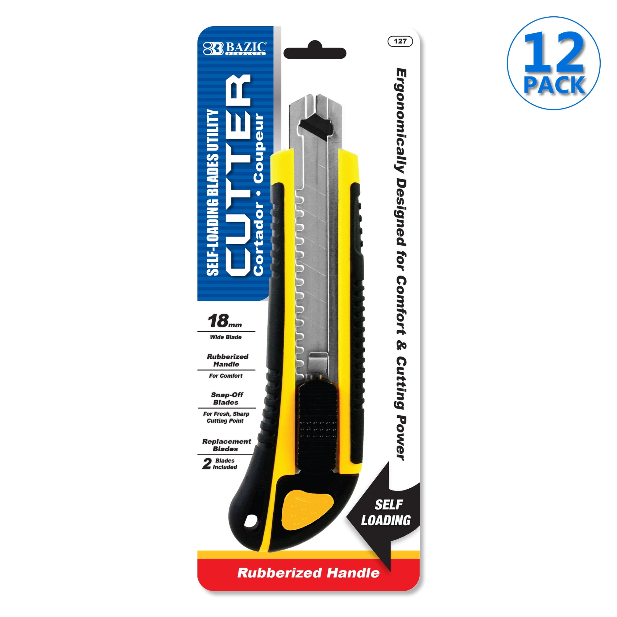 BAZIC Utility Knife Box Cutter 18 mm Wide Blade, 2 Blades, 12-Pack ...