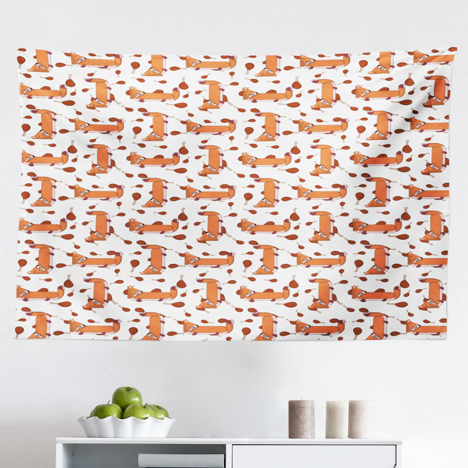 Fox Tapestry, Drawing of Animal Wearing Polka Dotted Bandana, Fabric ...
