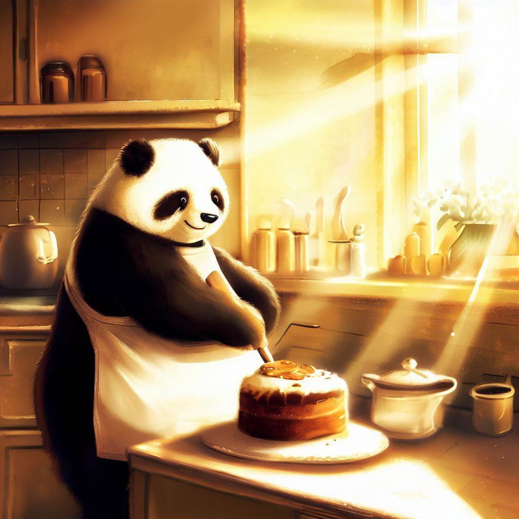 Panda Baking A Cake Digital Art - 12" x 12" Art Print Wall Decor ...