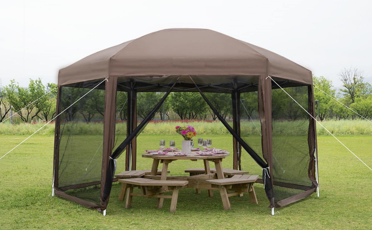 NiamVelo Camping Gazebo Tent 13'x13' Hexagonal Gazebo Pop Up Gazebo ...