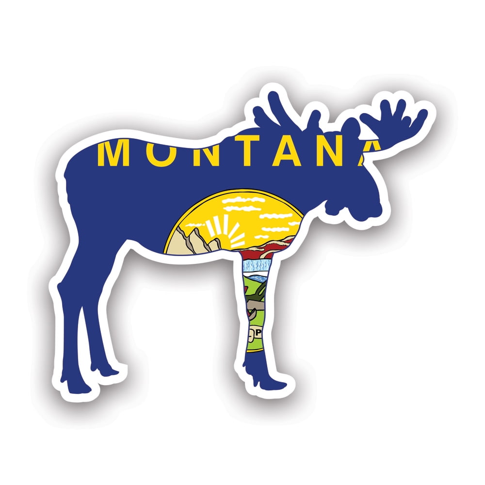 Montana Moose Shaped Flag Sticker Decal - Self Adhesive Vinyl ...