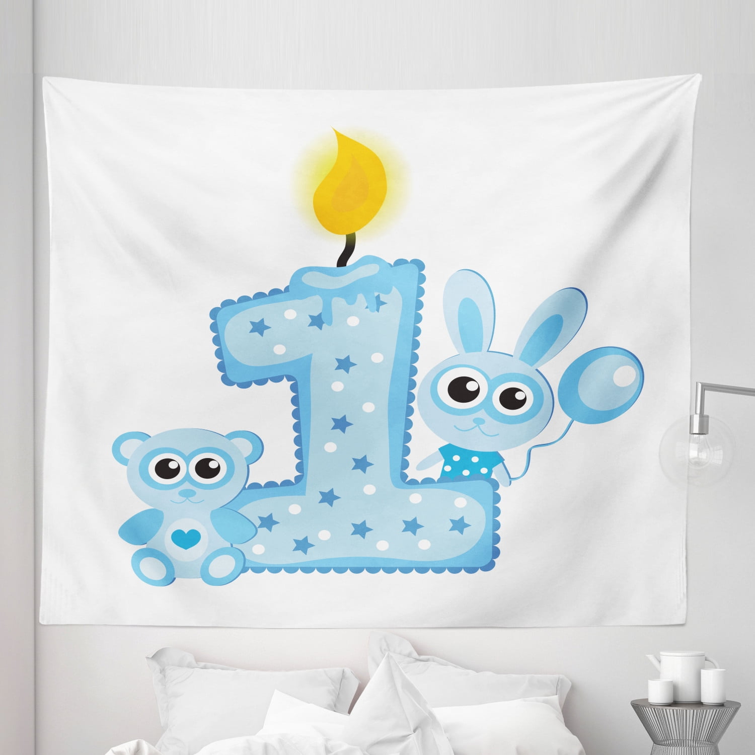 Birthday Tapestry, Boys Party Theme with a Cake and Candle Rabbit and ...