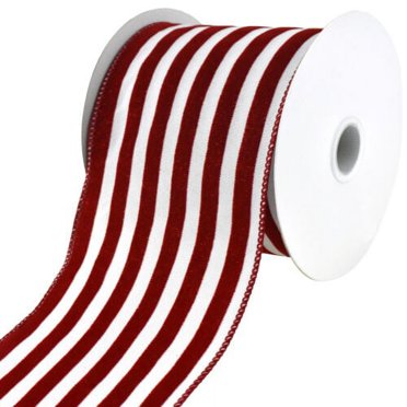 Flocked Classic Cabana Stripes Wired Ribbon for Fall Crafts, 4-Inch, 10 ...