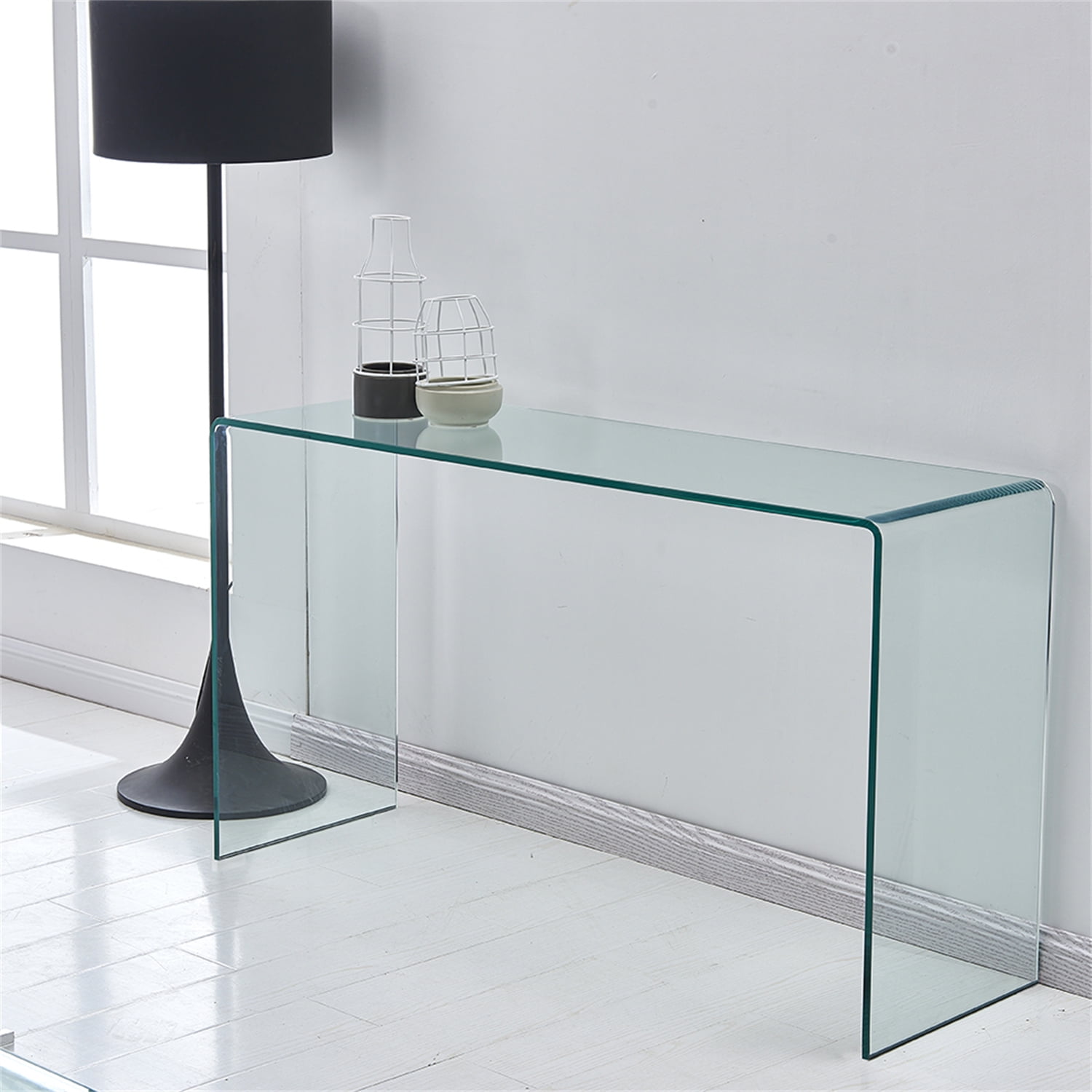 Glass Console Table, Transparent Tempered Glass Console Table with ...