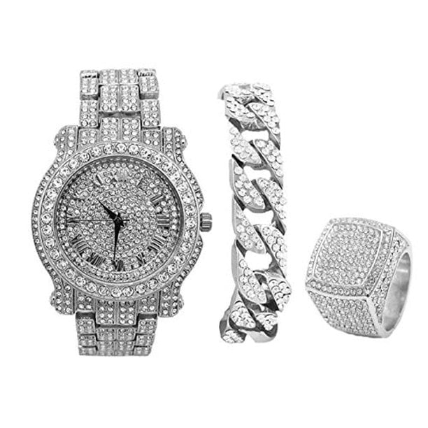 Charles Raymond Blinged Out Round Luxury Mens Hip Hop Wristwatch w/Iced ...