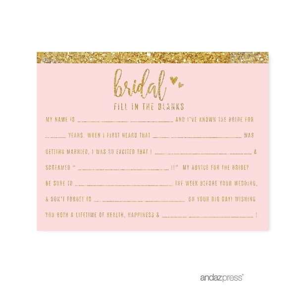 Fill-In-The-Blank - Bride Blush Pink Gold Glitter Print Wedding Bridal ...