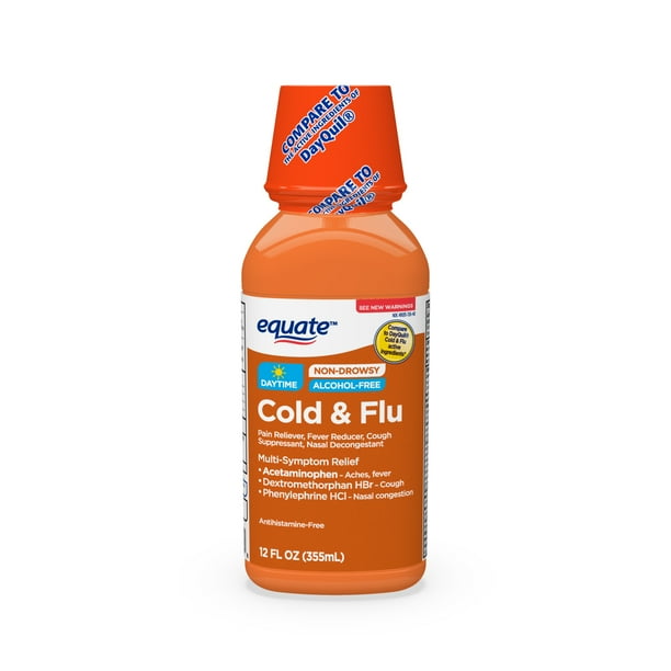 Equate Daytime Cold and Flu Relief, Liquid Cold Medicine, 12 Fl. Oz ...