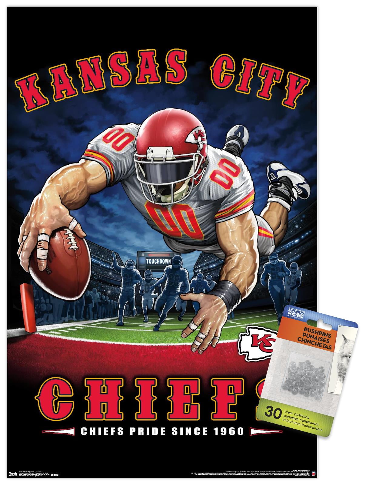 NFL Kansas City Chiefs - End Zone 17 Wall Poster with Push Pins, 14.725 ...