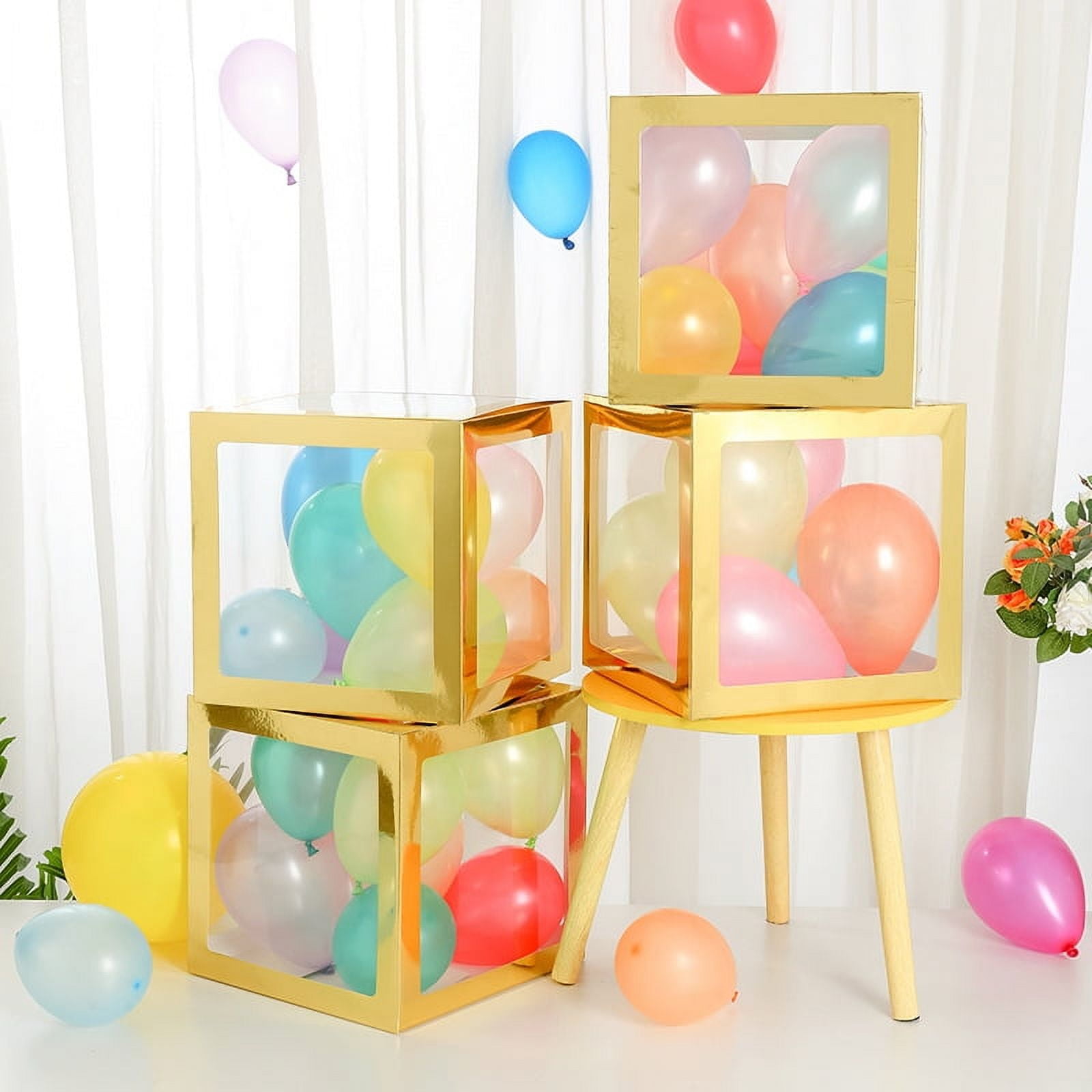 Caja transparente con globos dorados, caja sorpresa de cumpleaños ...