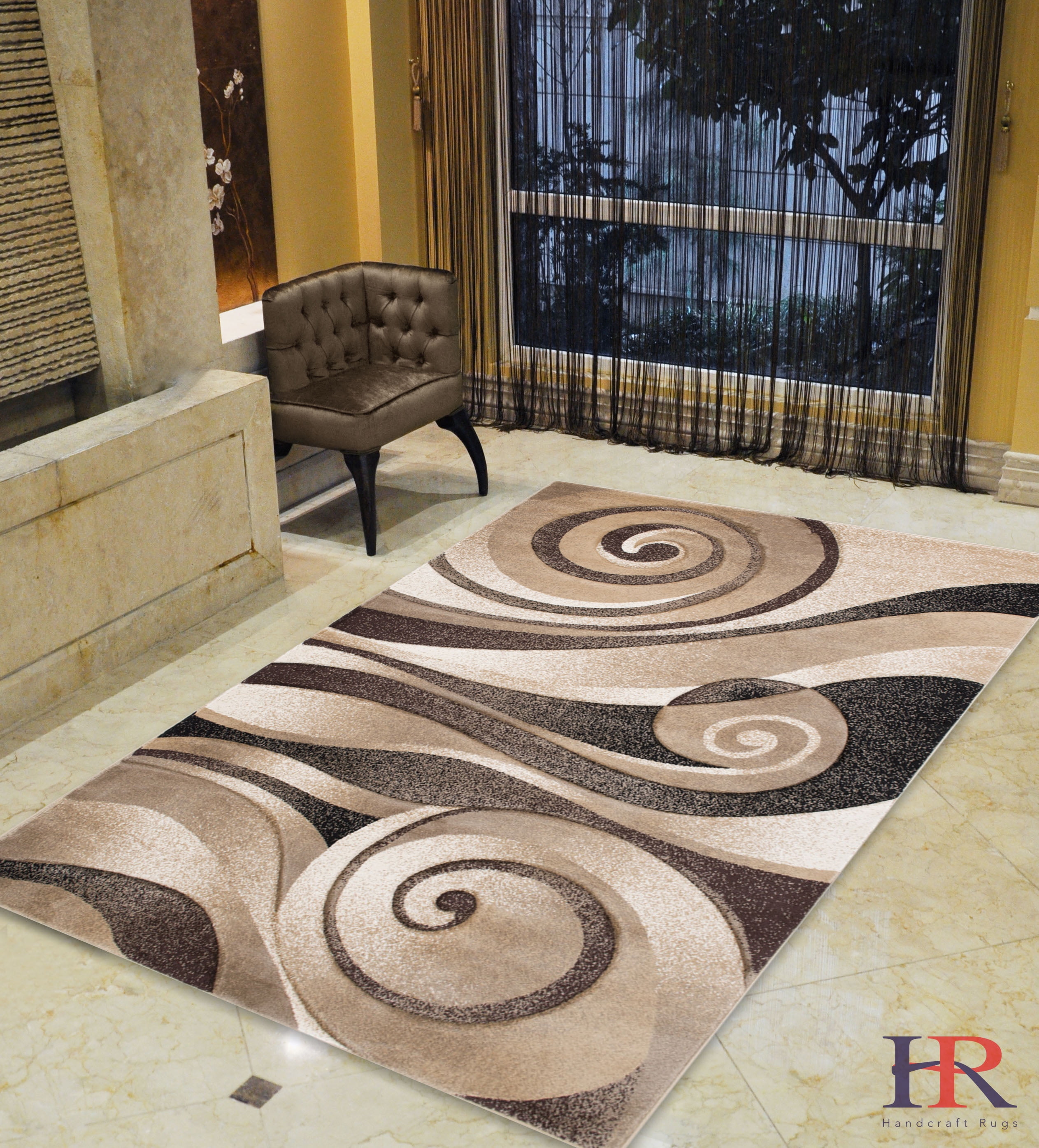 Handcraft Rugs Champaign/Chocolate/Beige/Ivory.Abstract Round and Wave ...
