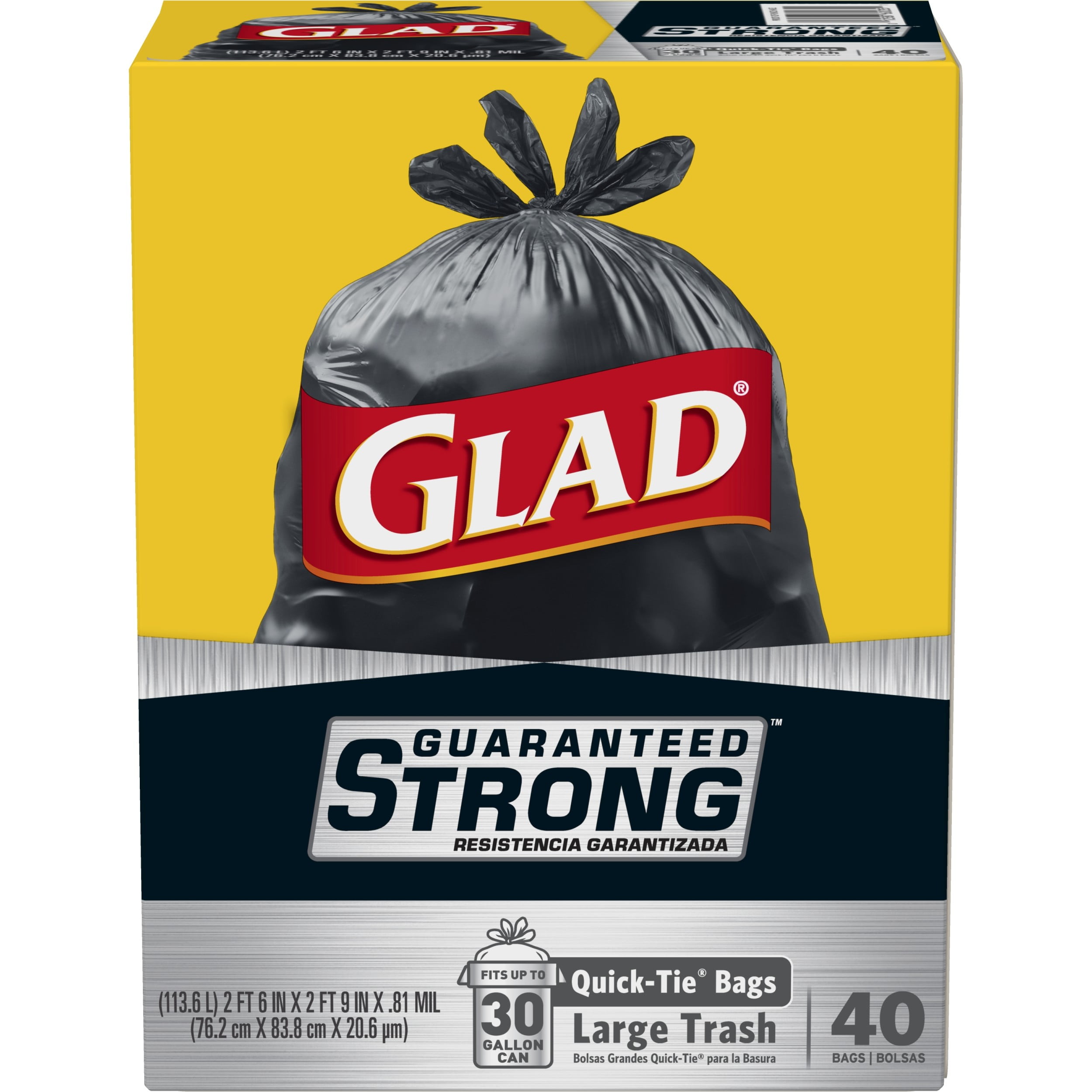 Glad Quick Tie Extra Strong Large Trash Bags, 30 Gallon, 40 Bags ...