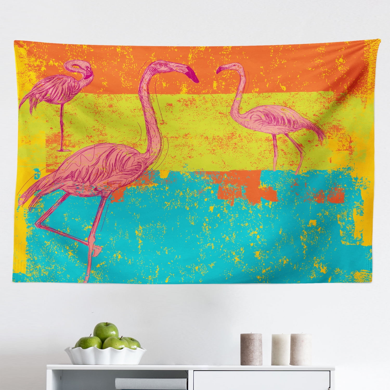 Flamingo Tapestry, Flamingo Bird with Feather Nature Art Work ...