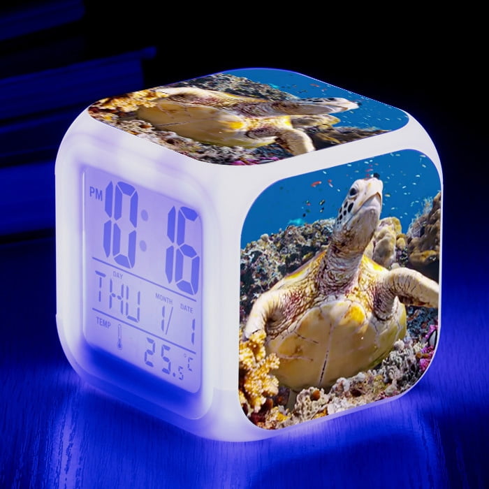Creative LED Digital Seven-Color Changing Square Clock for Students and ...