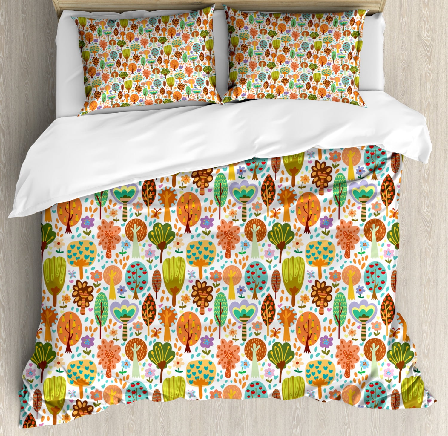 Woodland Duvet Cover Set Queen Size Doodle Spring Forest Awakening