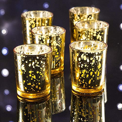 Fantado Mercury Glass Votive Tea Light Candle Holder Gold 2 5 Inches