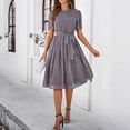 2026 New Women's Yellow Polka Dot Chiffon Midi Dress with Belted Waist ...