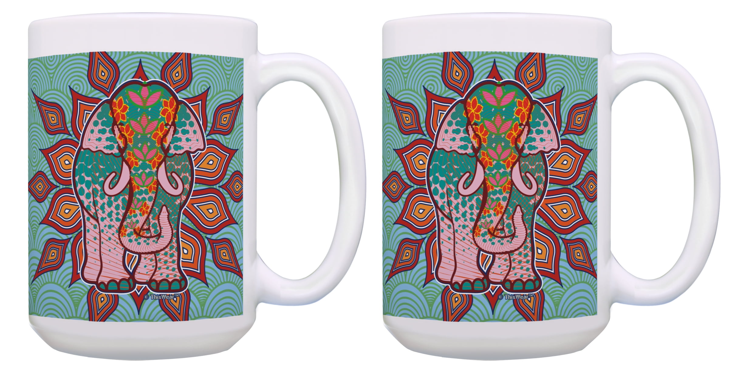 ThisWear Elephant Gift Colorful Elephant Cups Art Elephant Mugs 2 Pack ...