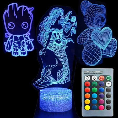 3D Illusion Cute Lovely Night Light Three Pattern Mermaid/Teddy Bear ...