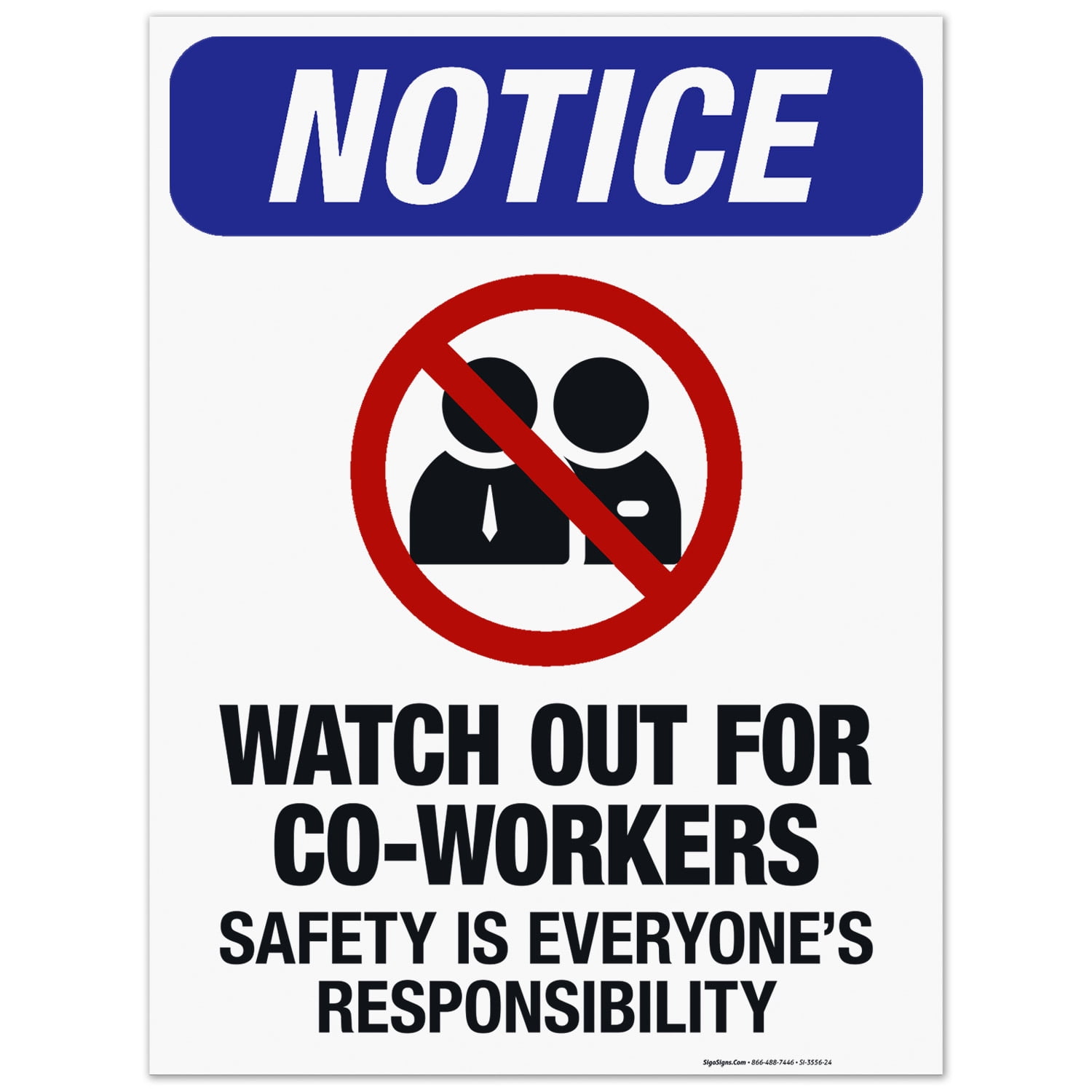 Watch Out For Co-Workers Sign, ANSI Notice Sign, 18x24 Corrugated ...