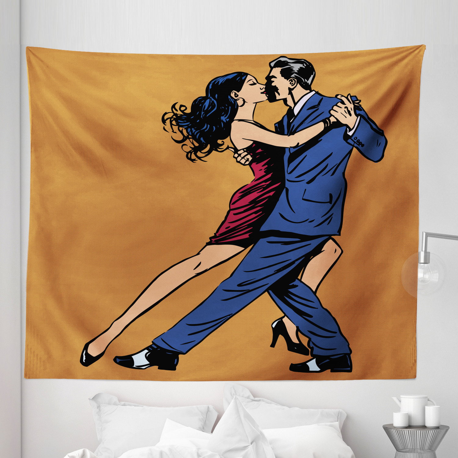 Dance Tapestry, Pop Art Illustration of Man and Woman Kissing Tango ...