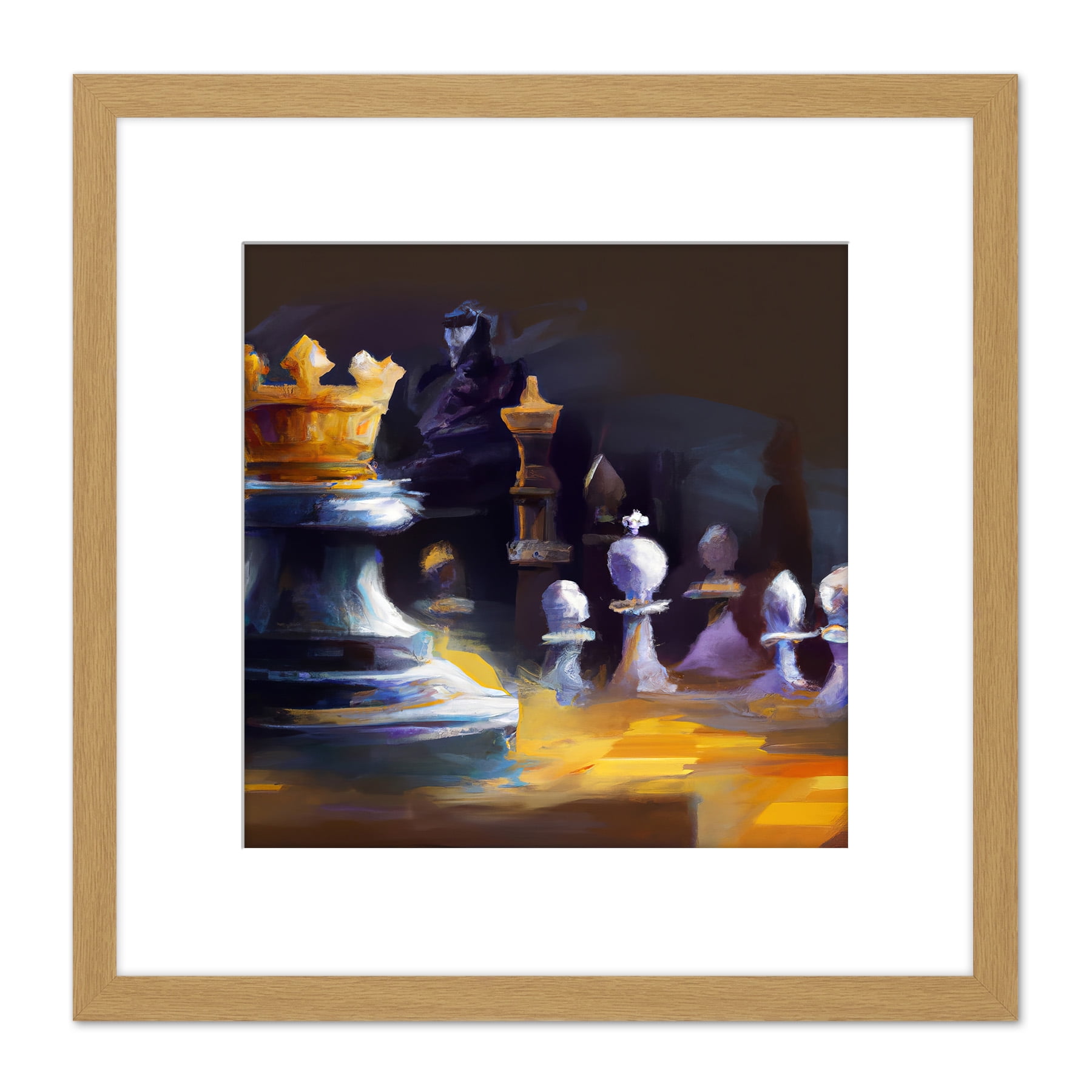 Chess Board Pieces Gold Crown King Abstract Painting Square Wooden ...