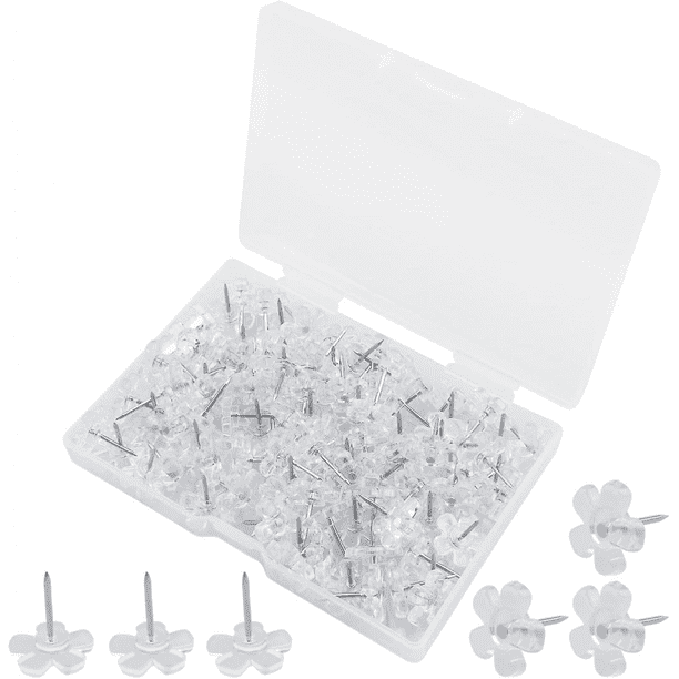 100 chinchetas de flores transparentes, chinchetas de dibujo de ...
