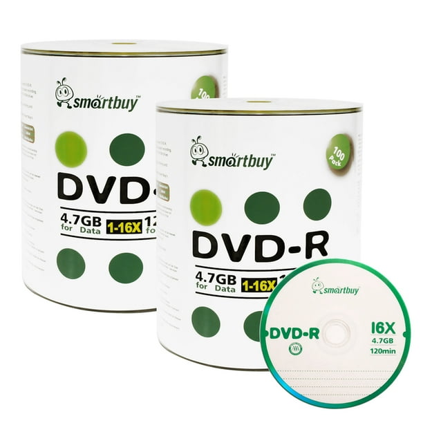 200 Pack Smartbuy 16X DVD-R 4.7GB 120Min Logo (Non-Printable) Data Blank Media Recordable Disc ...