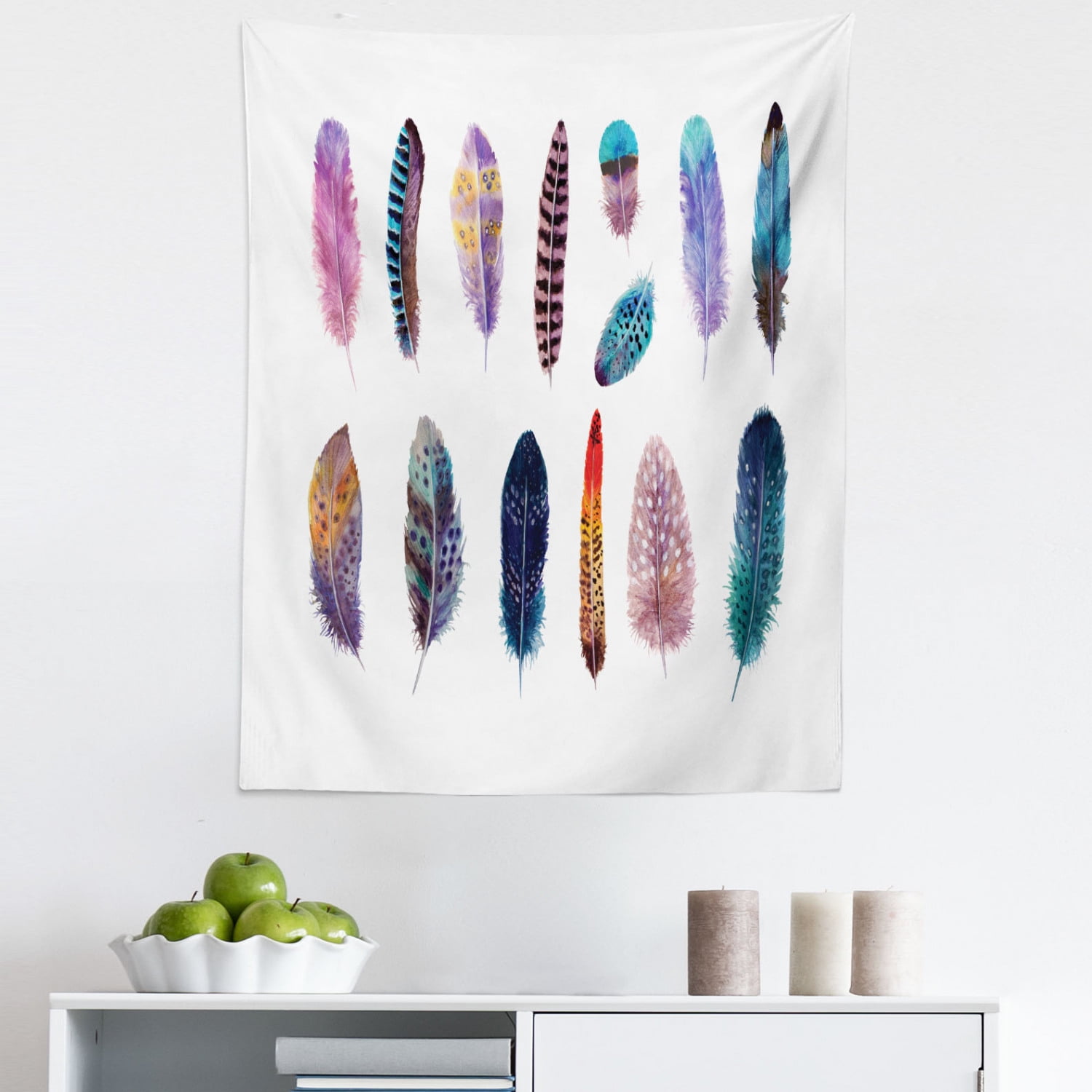 Feather Tapestry, Pattern of Colorful Different Types of Bohemian Fluff ...