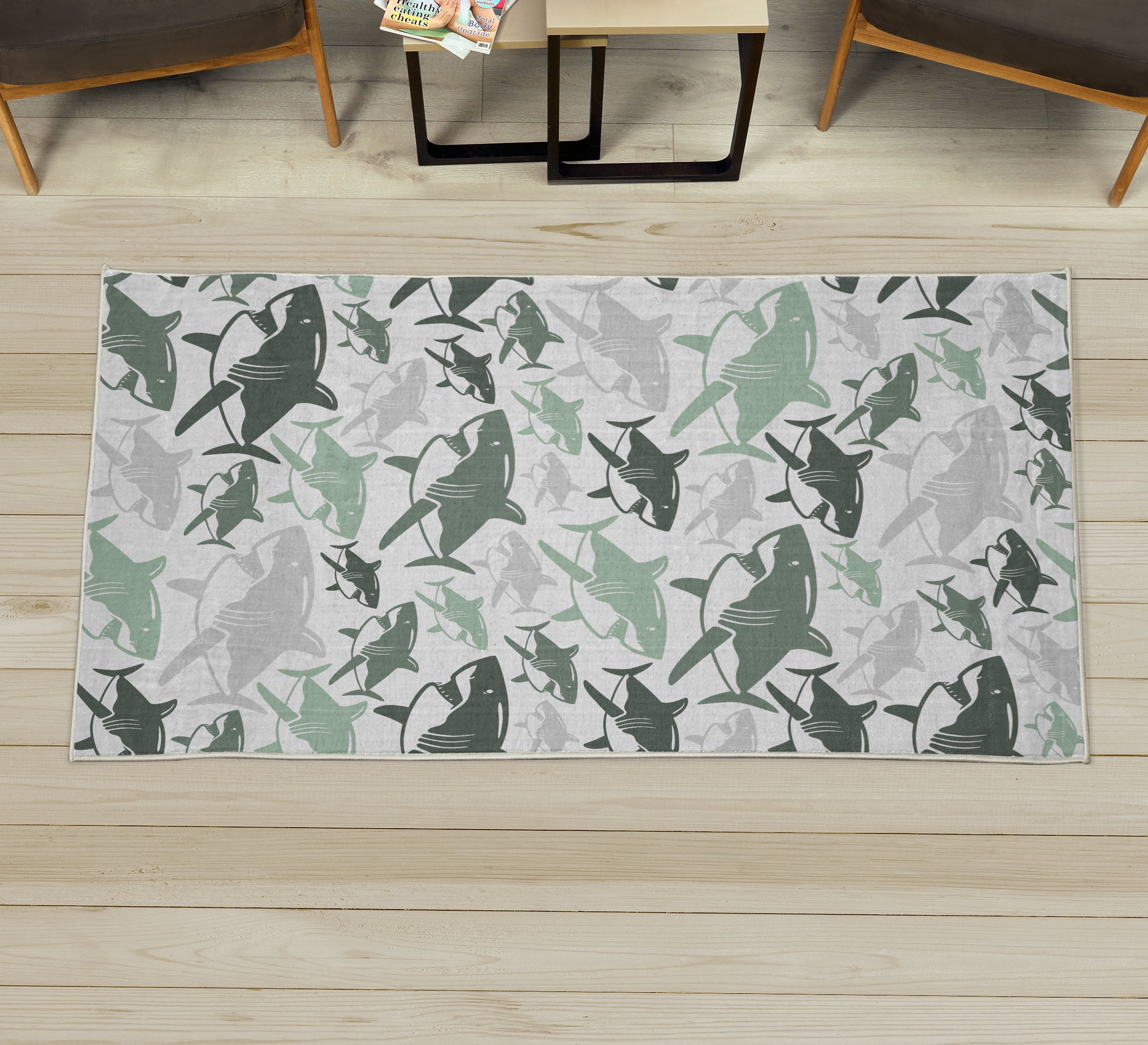 Shark Decorative Rug, Colorful Underwater Fish Pattern Masters Survival ...