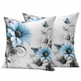 Blue Gray Daisy Butterfly Pillow Covers 2 Pack Floral Botanical ...