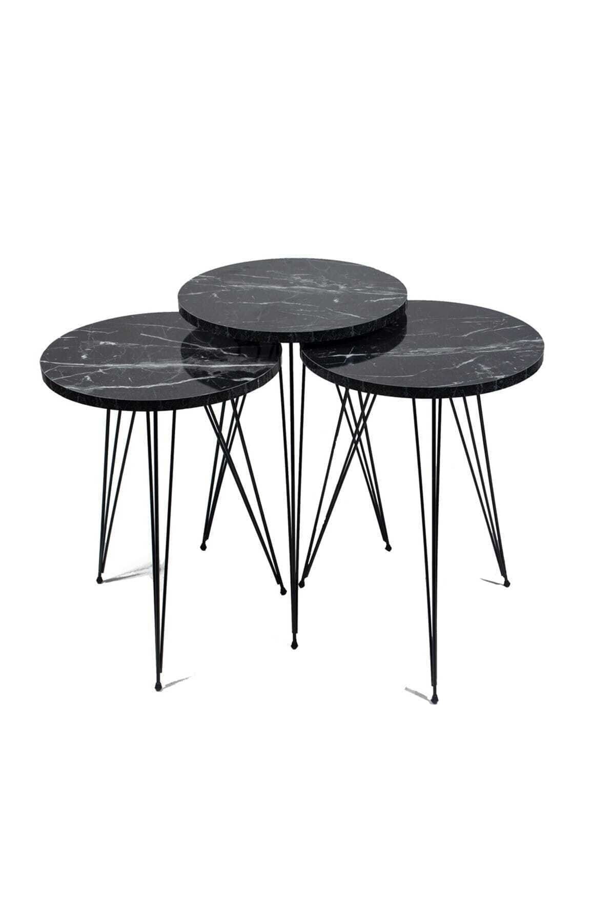 Black Marble Nesting Coffee Tables 3 PCS,Round Side Table With Black 3 ...