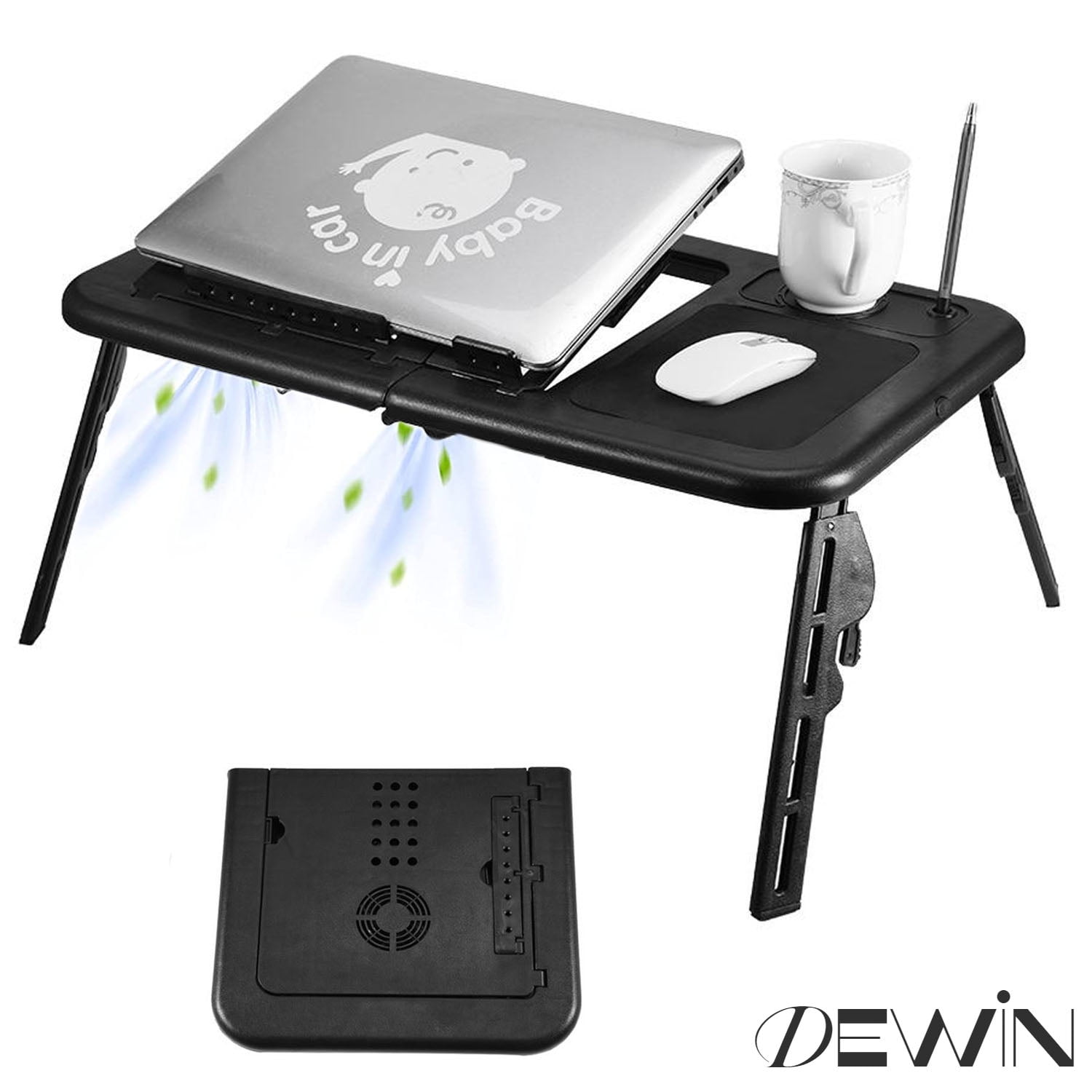 DEWIN Folding Laptop Desk for Bed, Tilting Top Height-Adjustable Bed ...