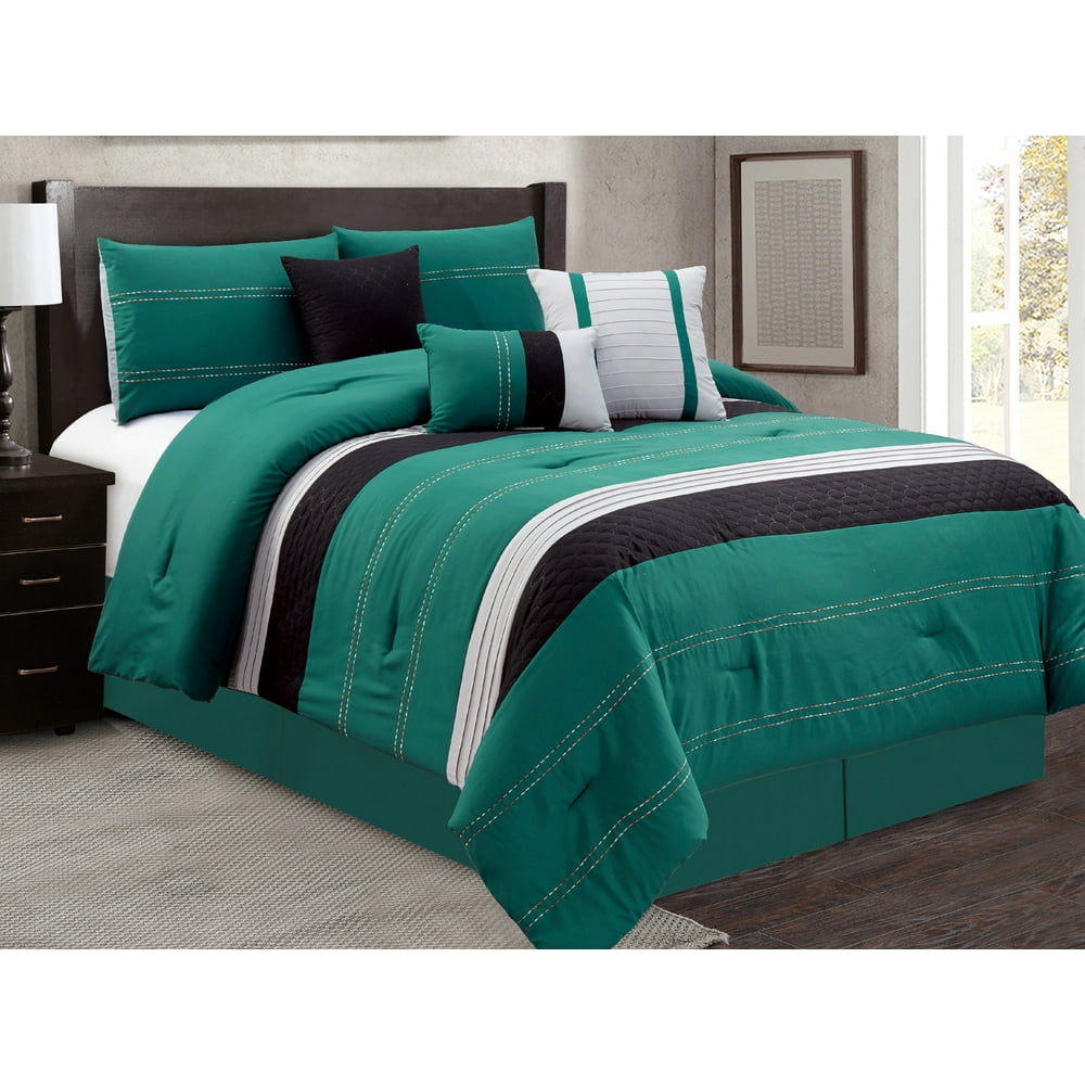 7 Pc Camden Modern Stripe Embroidery Pleated Chamshell Embossed