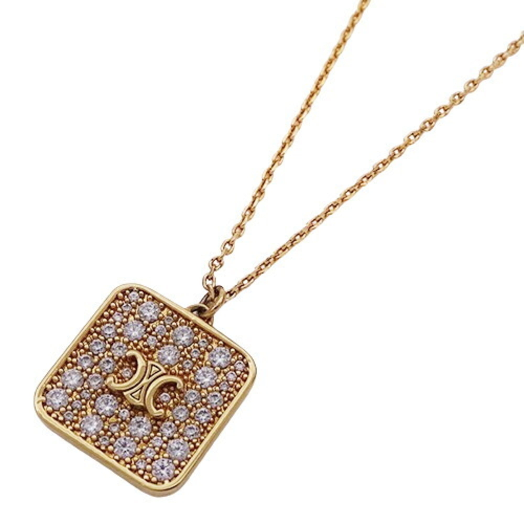 Pre-Owned CELINE Necklace for Women Triomphe Nightfall Rhinestone Gold ...