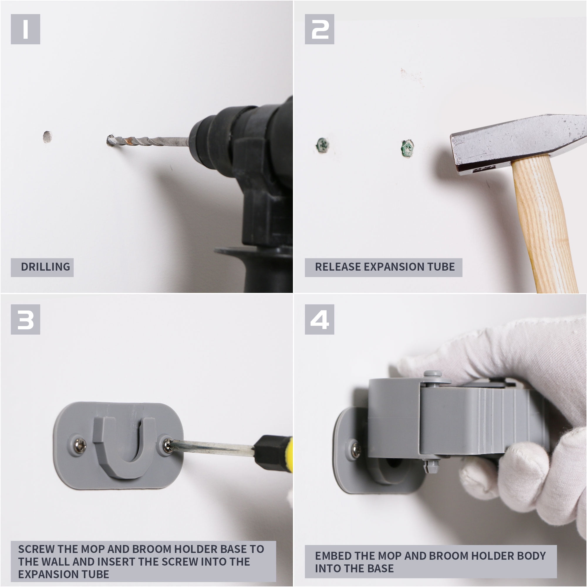 2 PCS Mop and Broom Gripper Holder, Super Anti-Slip Wall Mount, Broom ...