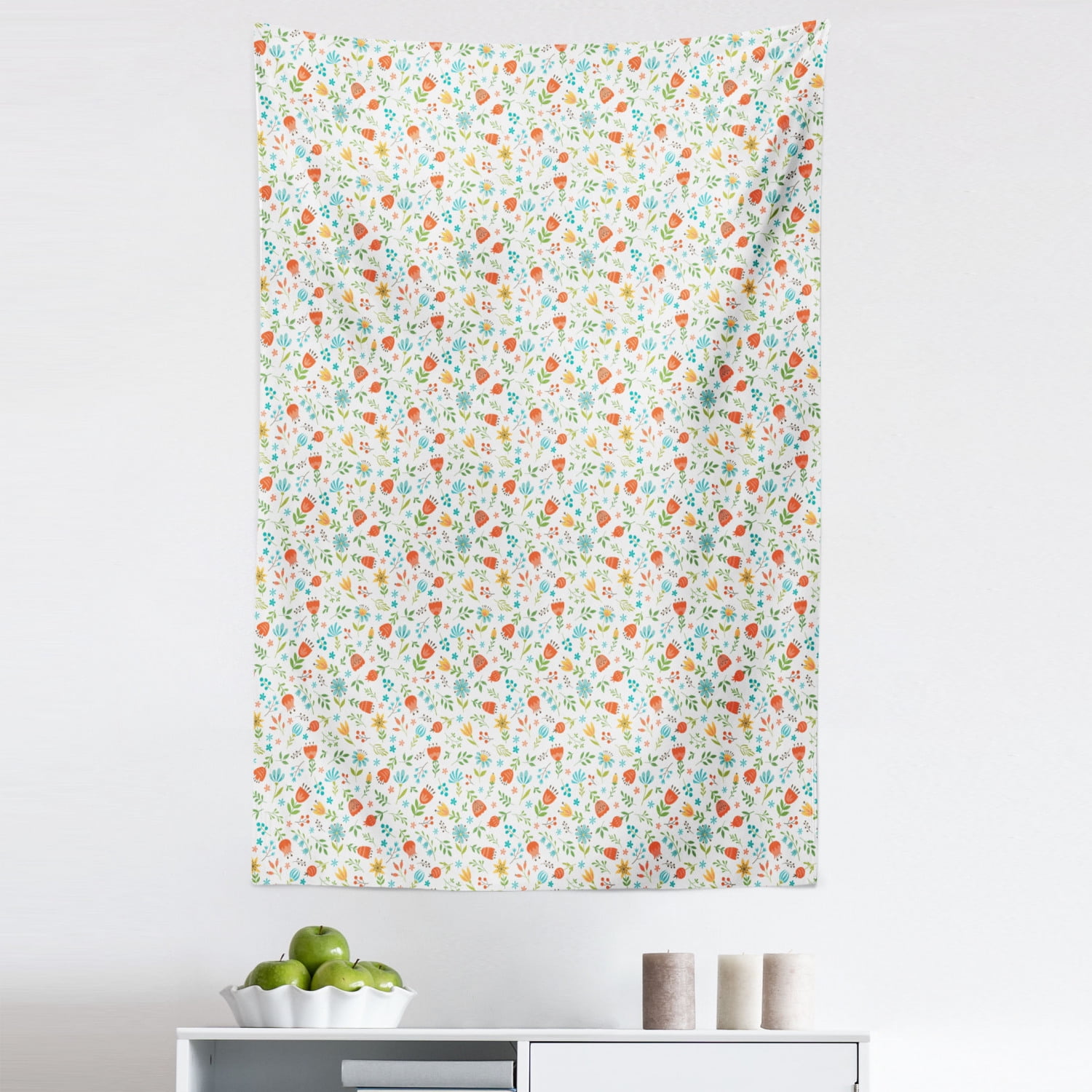 Floral Tapestry, Drawing Spring Flowers Valley of Lily and Blueberries ...