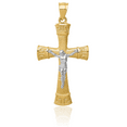 14K Solid Two Tone Gold Greek Key Lord Jesus Christ Crucifix Holy Cross ...