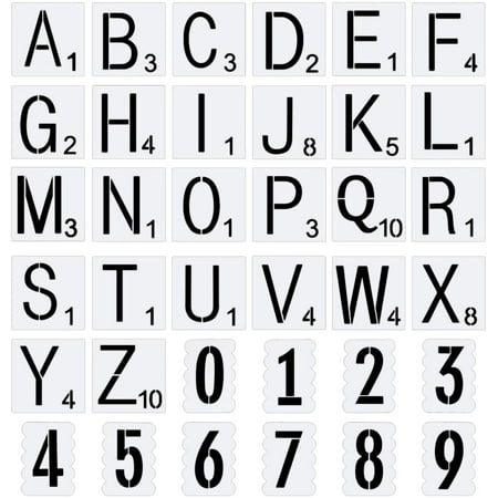 52pcs 4 Scrabble Letters Stencil Letter A~Z, 20pcs 3 Number 0~9 Drawing ...