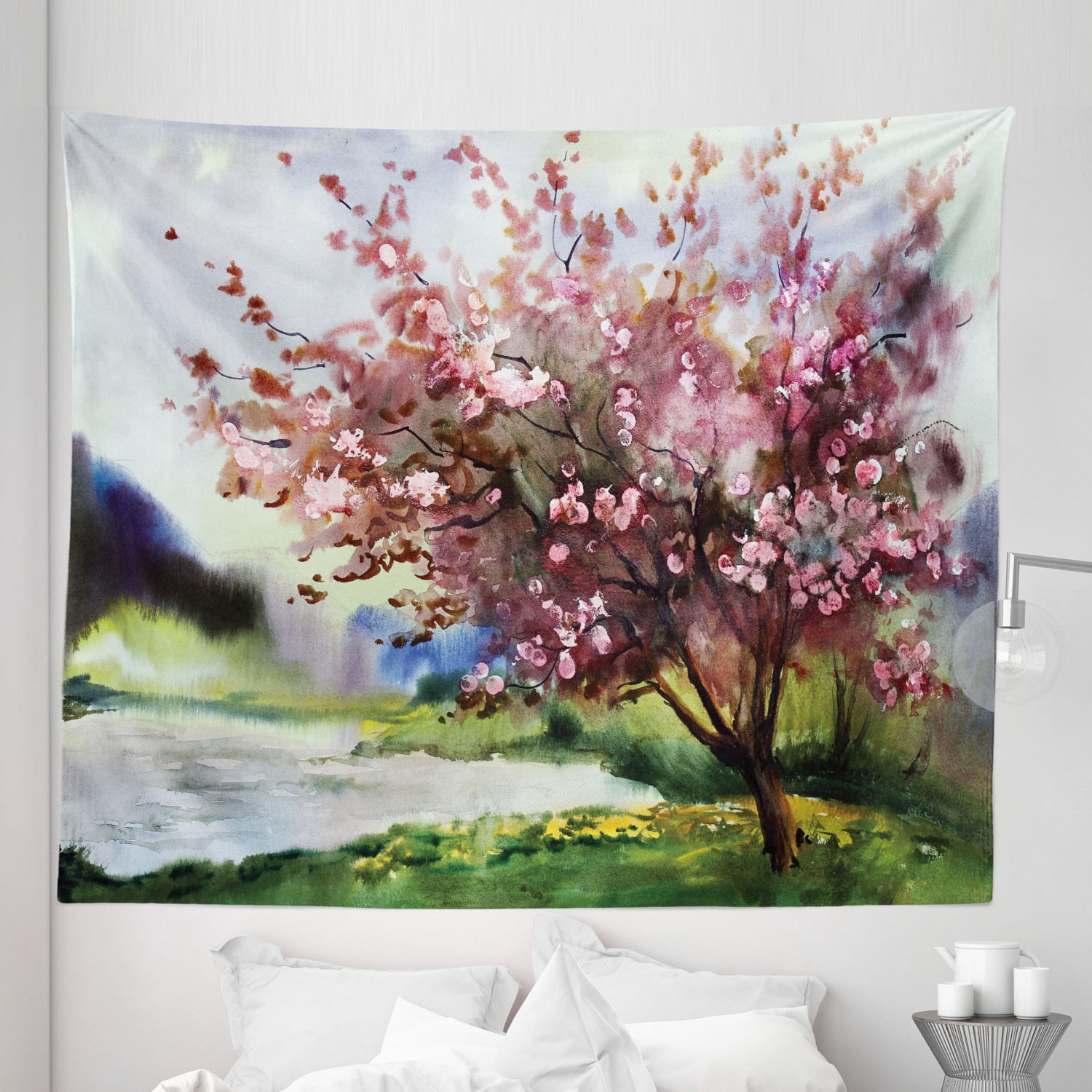 Flower Tapestry, Painting of Spring Landscape Blooming Nature Flowering ...
