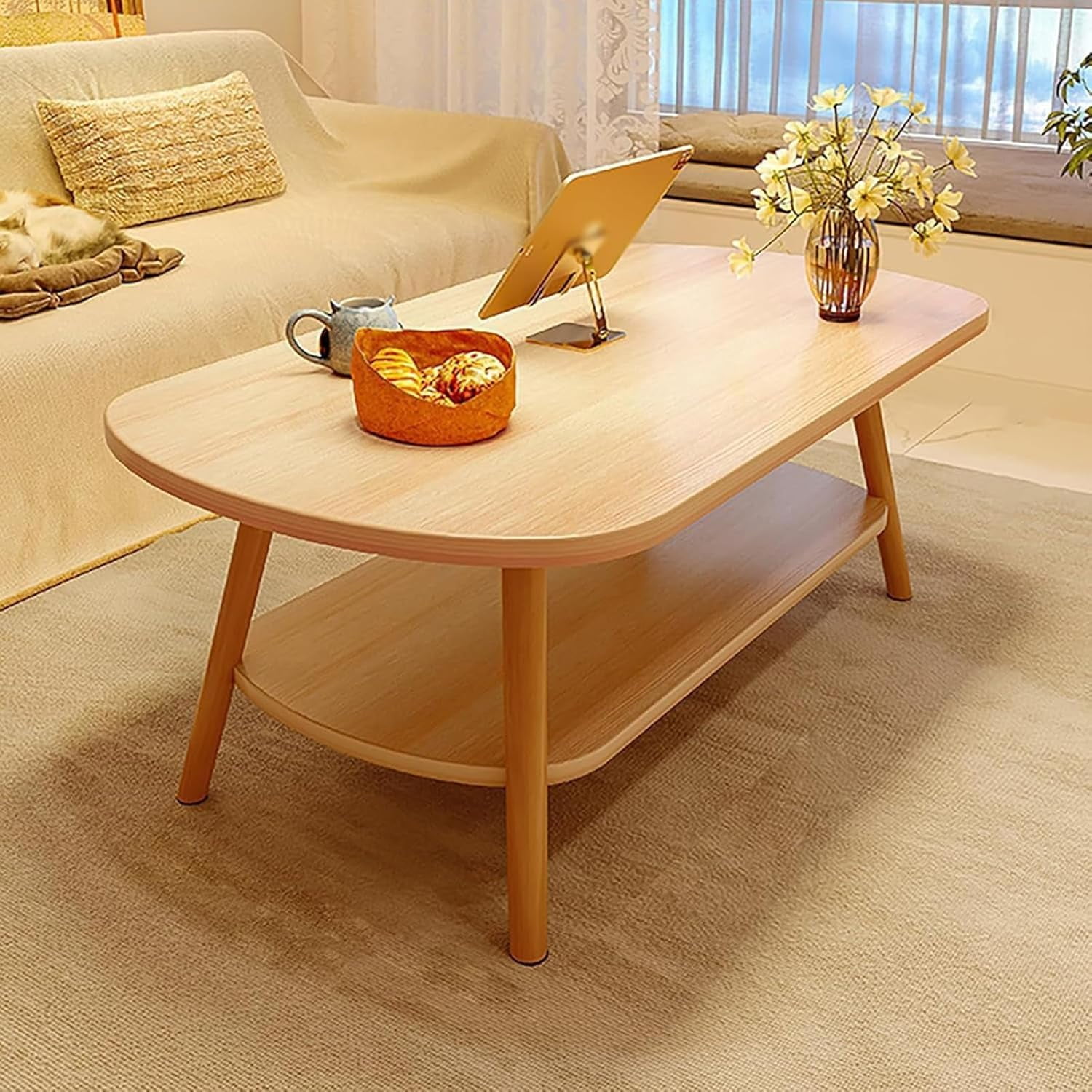 Click here for Xmwbd Wood Oval Coffee Table With Storage Shelf  O... prices