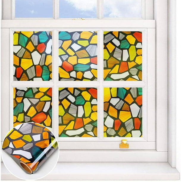 VEELIKE Window Film Privacy Classy Stained Glass Window Cover Static ...
