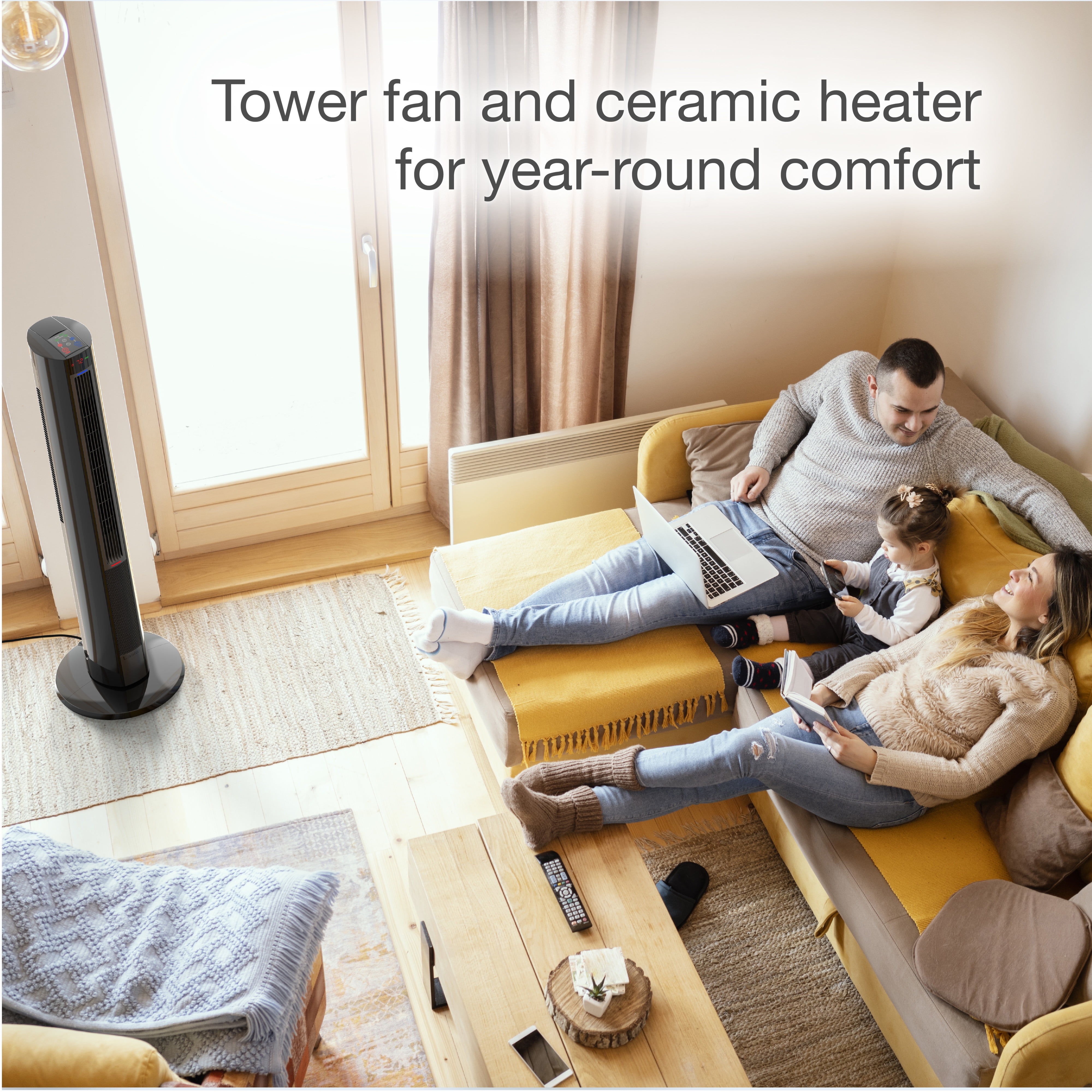 Lasko 1500W All Season Tower Fan & Space Heater with Timer and Remote ...