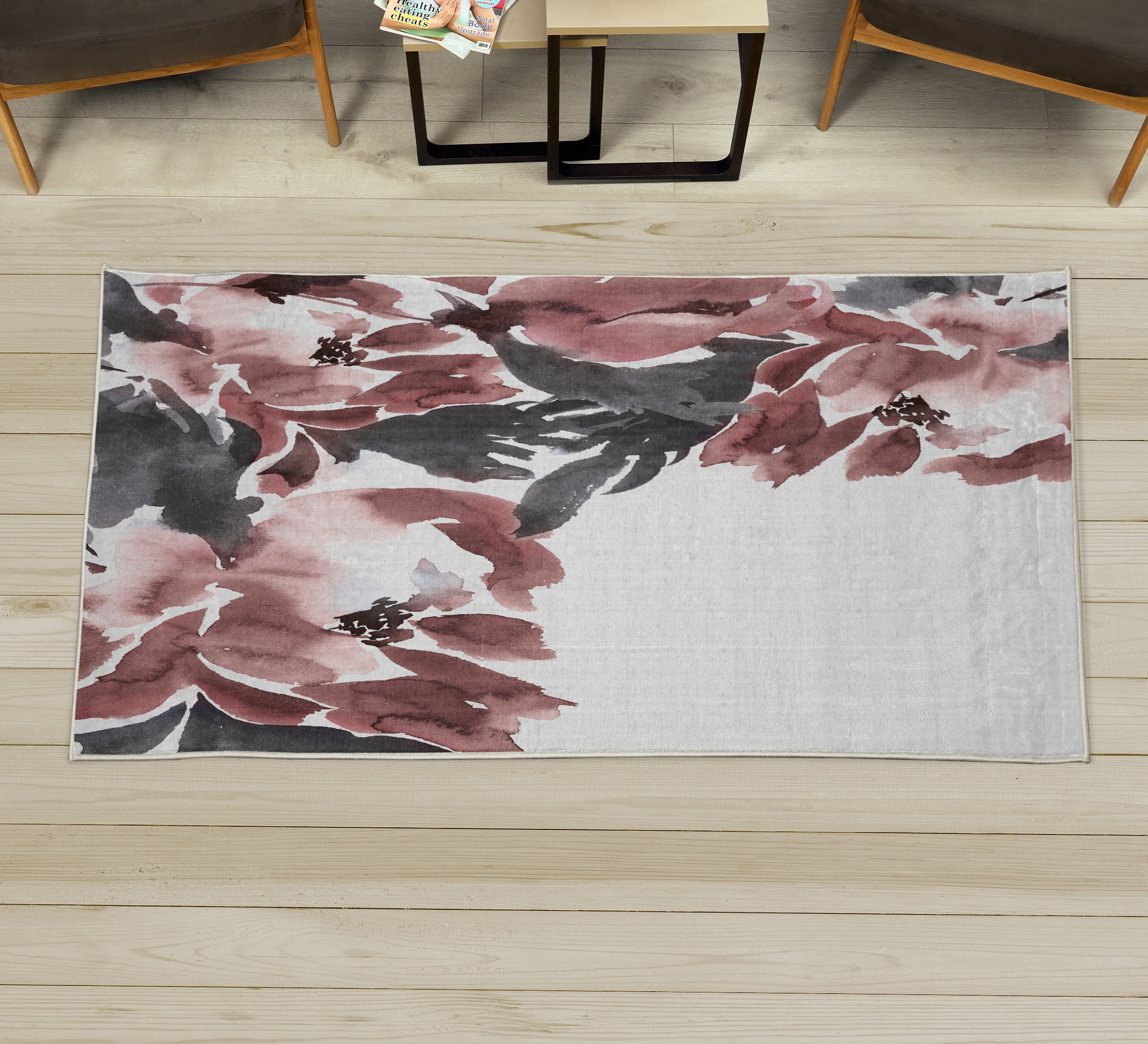 Floral Decorative Rug, Flowers in Watercolor Style Effect Illustration ...