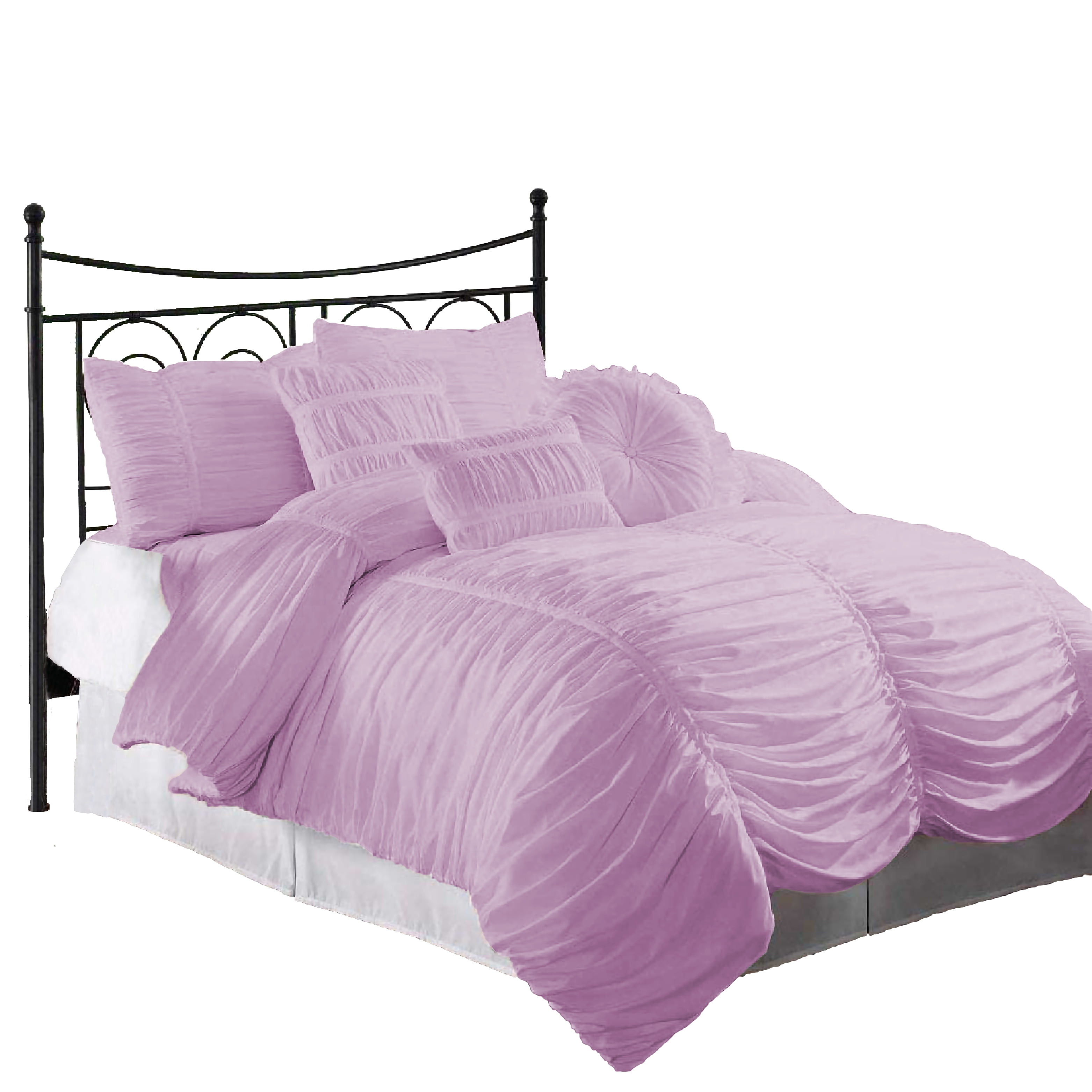 BedDecor Modern Heirloom Emily Texture 5PCs Gathered Solid (Pink, Full ...