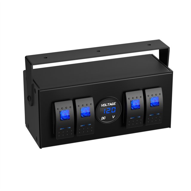 4 Gang Rocker Switch Box 12V/24V ON Off Switch with Voltmeter for Boat ...