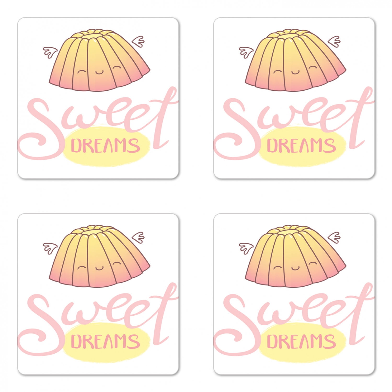 Saying Coaster Set of 4, Sleeping Jelly with Wings Design Hand ...