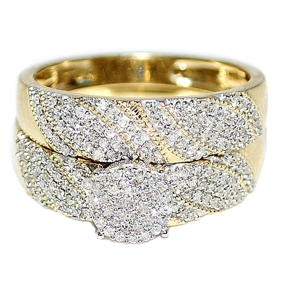 Midwest Jewellery 10K Gold Diamond Bridal Rings Set 4/10cttw 11mm Wide ...
